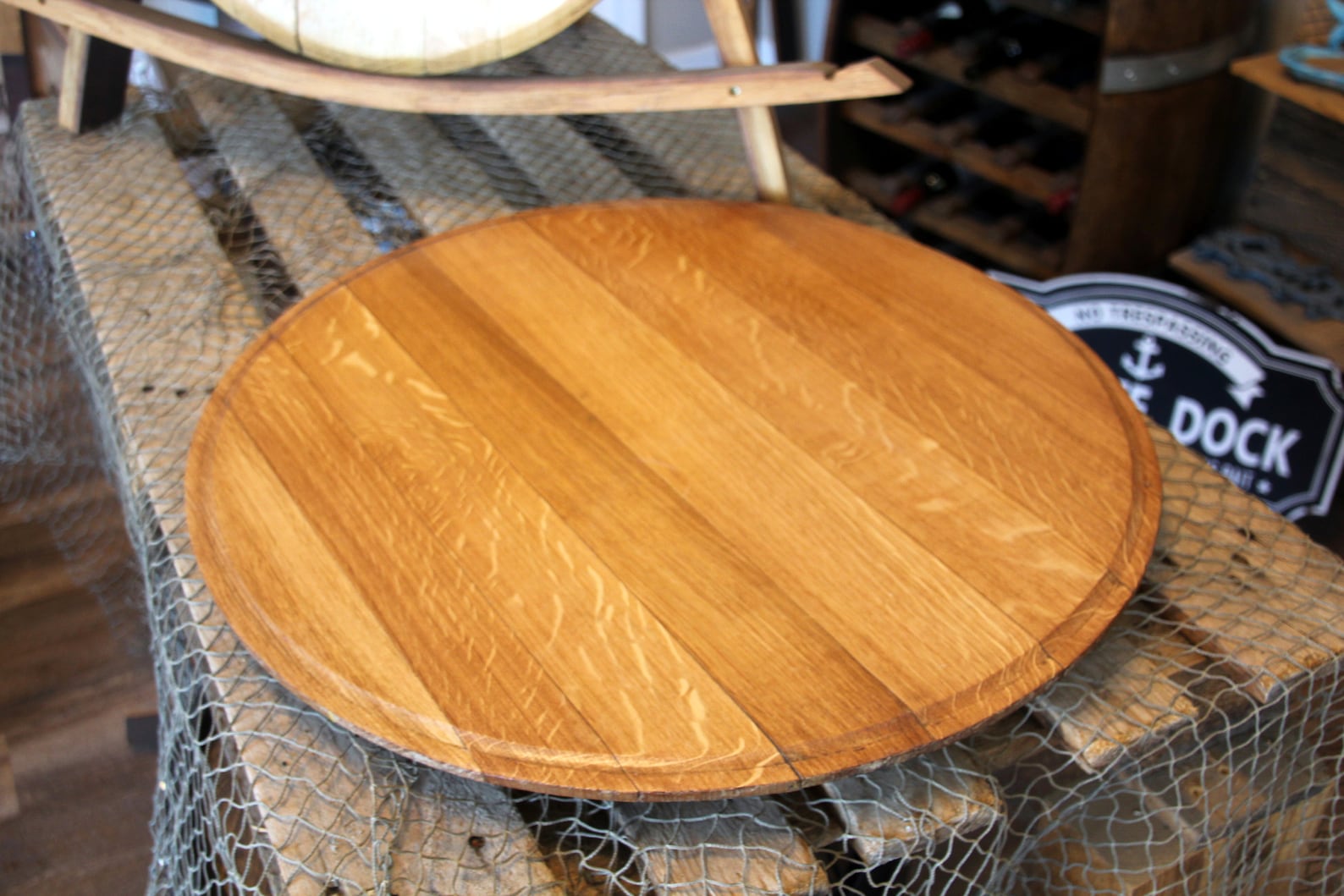 Rustic Reclaimed Wine Barrel Lazy Susan: Rotating Turntable for Dining ...