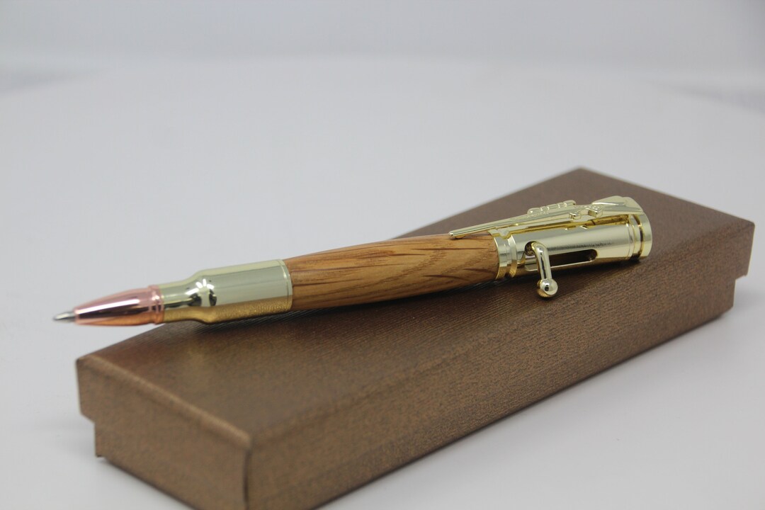 24K Gold Bullet Pen | 30 Caliber Whiskey Barrel Pen | Handmade Wooden ...