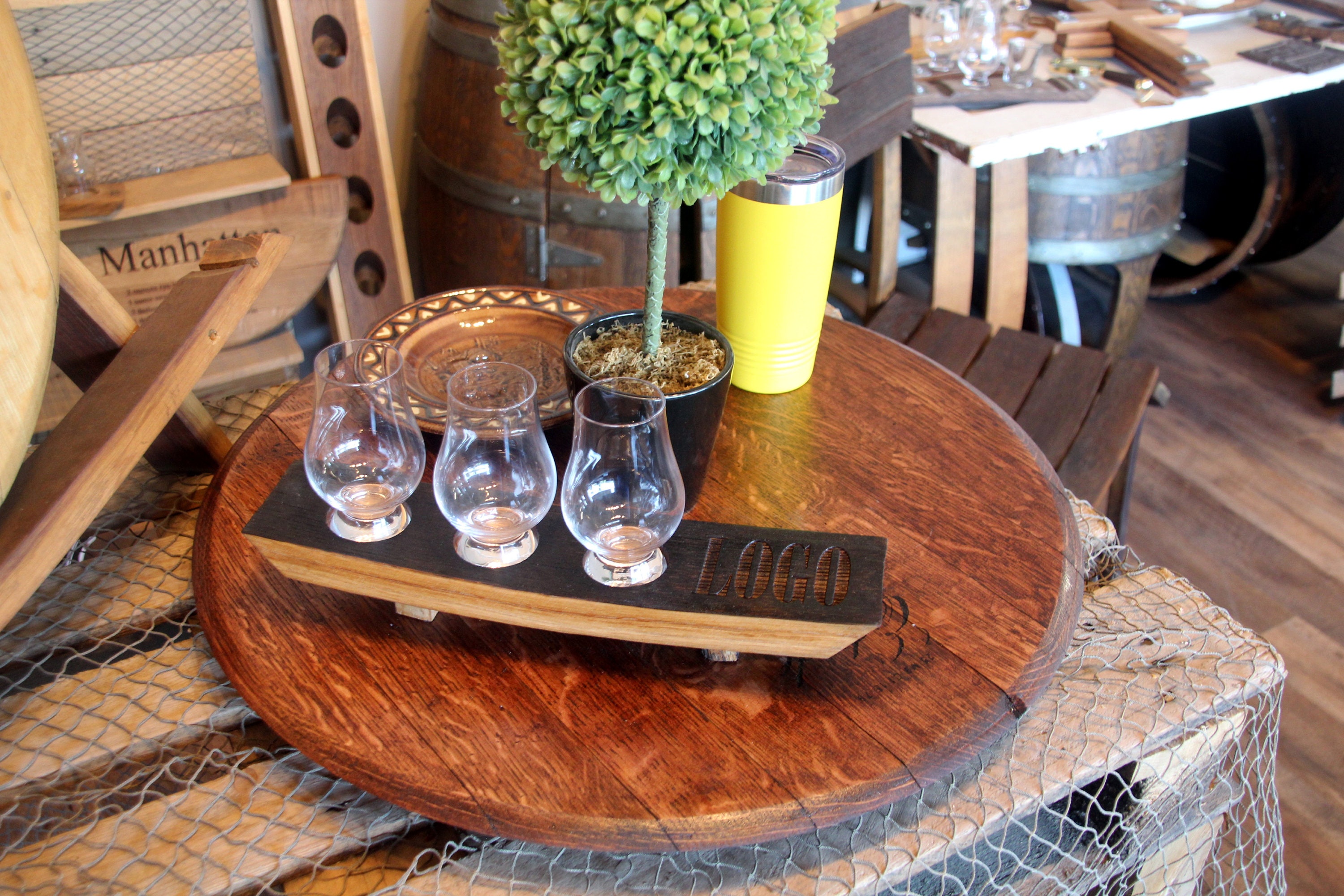 Rustic Reclaimed Wine Barrel Lazy Susan: Rotating Turntable for Dining ...