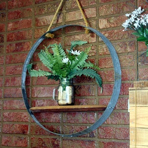 Rustic Wine Barrel Hoop Hanging Shelf - Handmade Nautical Rope Decor ...
