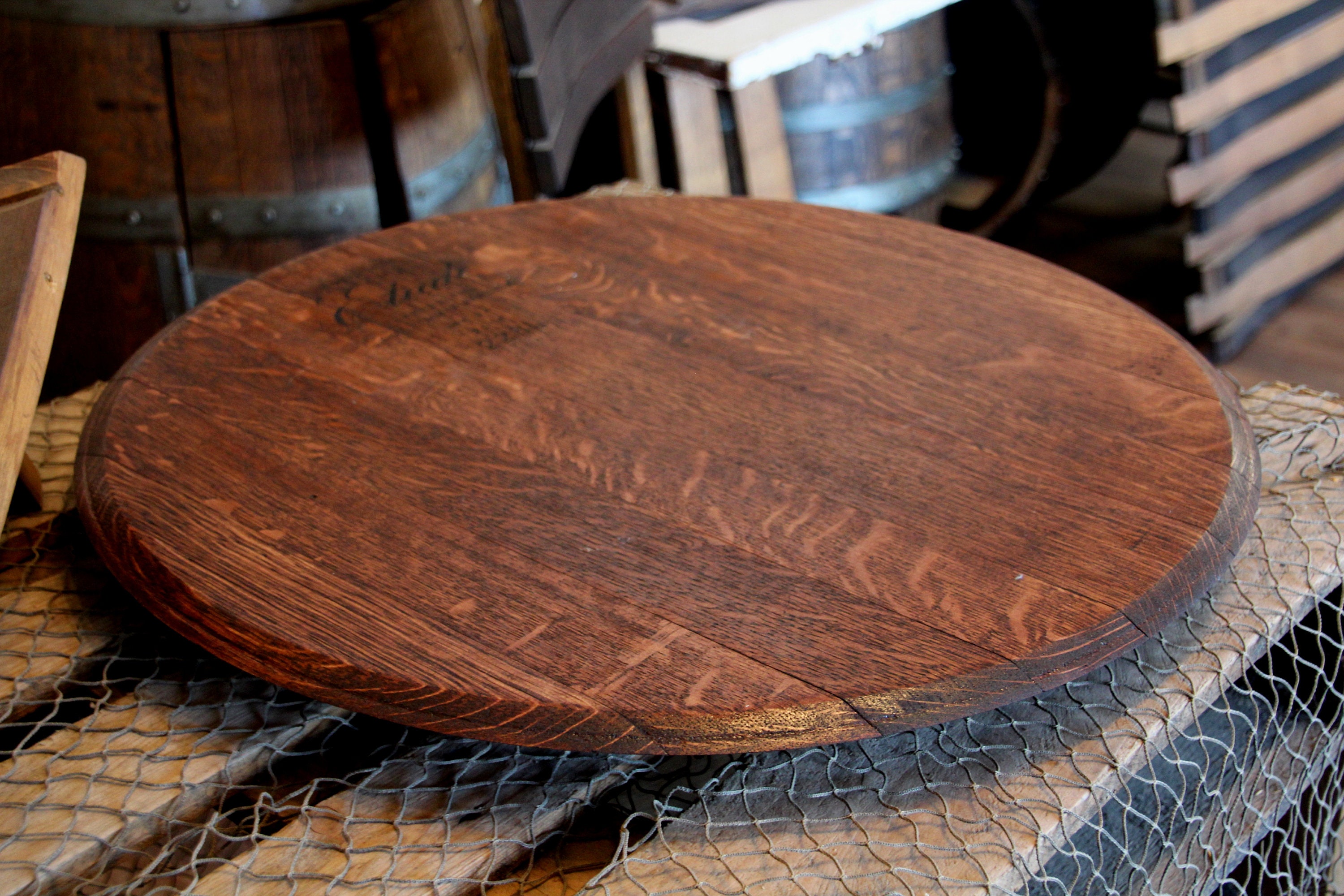 Rustic Reclaimed Wine Barrel Lazy Susan: Rotating Turntable for Dining ...