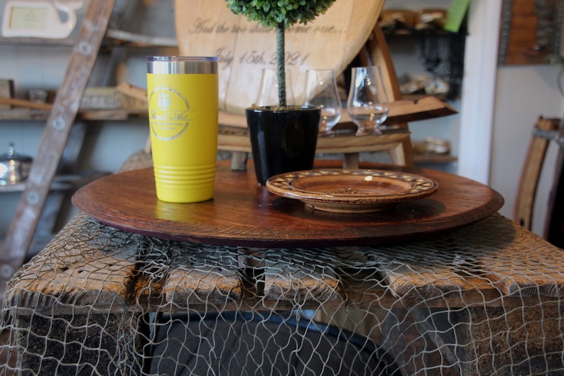 Rustic Reclaimed Wine Barrel Lazy Susan: Rotating Turntable for Dining ...