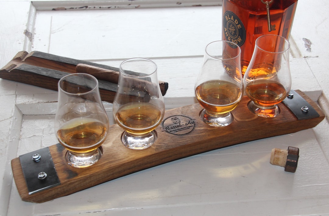 Engraved Bourbon Tasting Flight: Reclaimed Barrel, 4 Glencairn Glasses ...