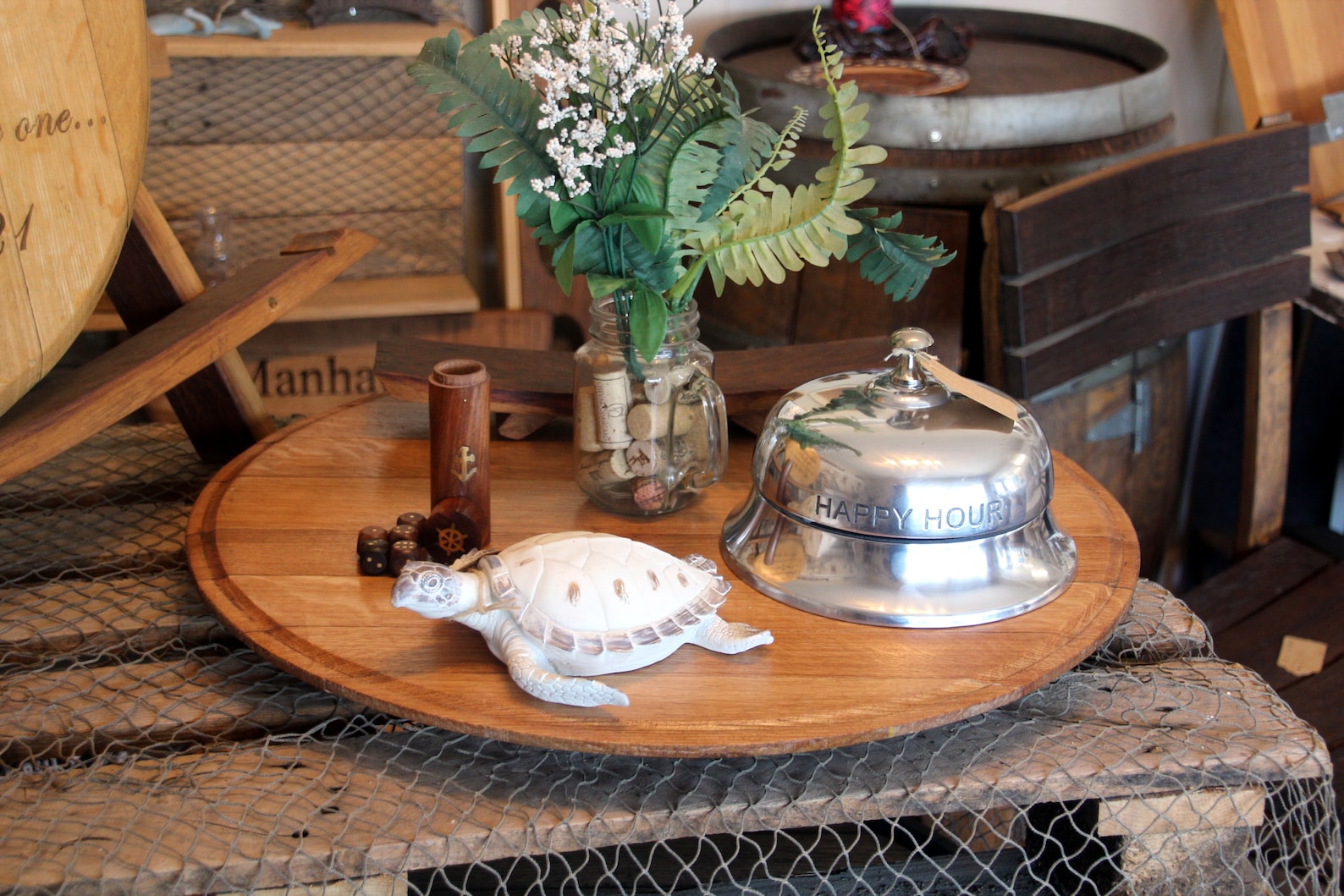 Rustic Reclaimed Wine Barrel Lazy Susan: Rotating Turntable for Dining ...