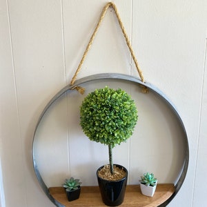 Rustic Wine Barrel Hoop Hanging Shelf - Handmade Nautical Rope Decor ...