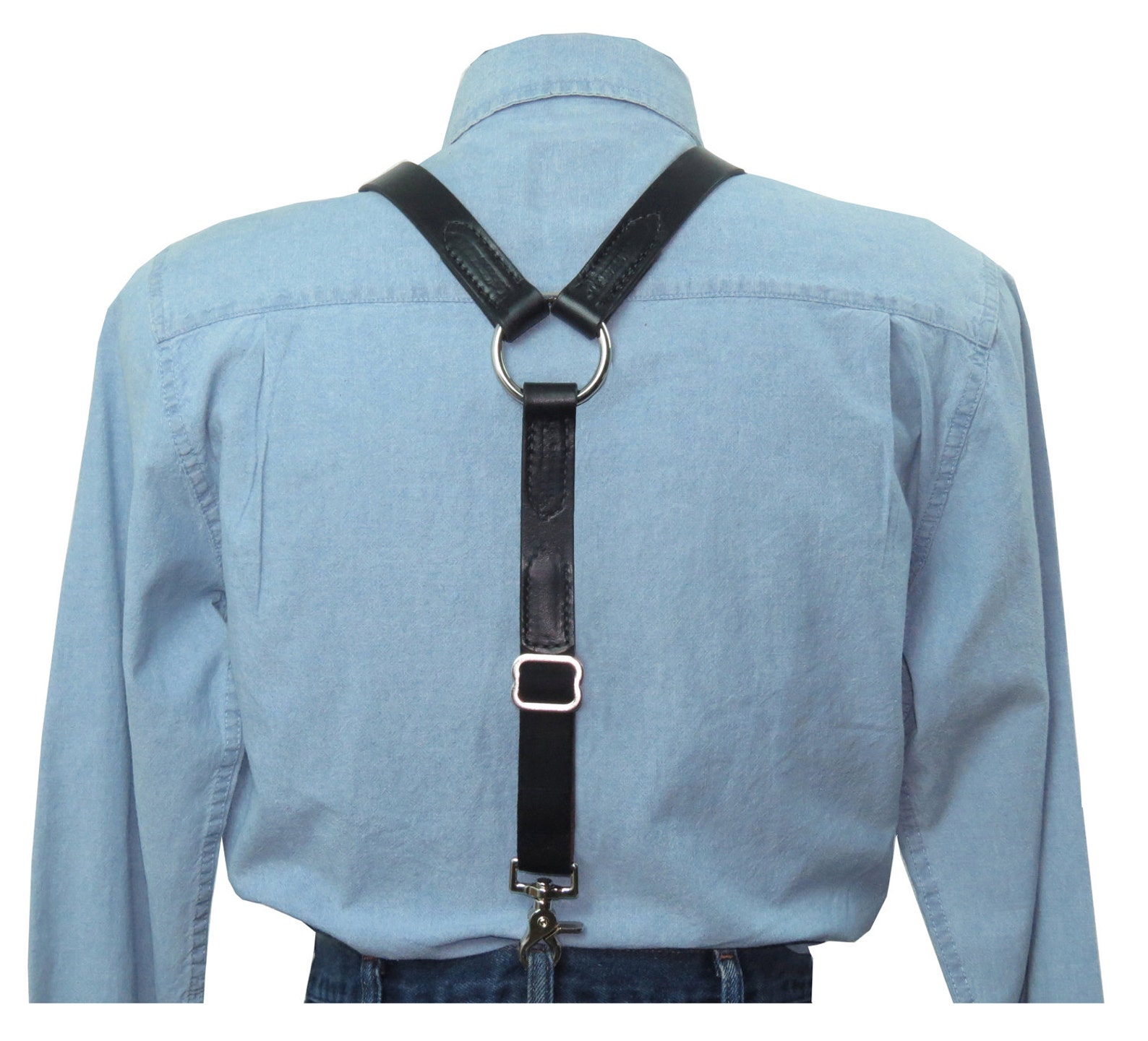 Black Premium Leather Suspenders With Silver Ring Back - Etsy