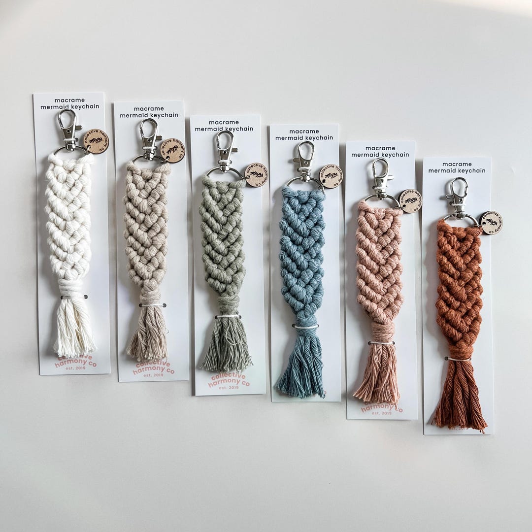 Boho Macrame Keychain: Handwoven Earth Tones Cotton Keychain Accessory ...