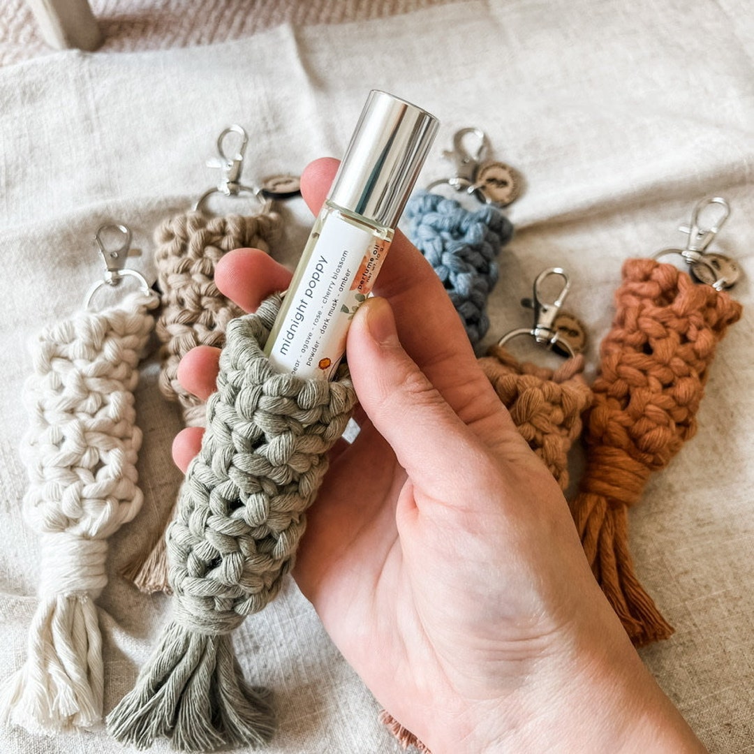 Perfume Holder | Macrame Perfume Oil Keychain | Lip Balm Holder | Lip ...