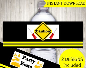 Construction Water Bottle Labels Printable Dual Contruction - Etsy