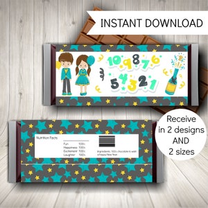 Printable New Years Eve Candy Bar Wrappers, Quick Party Favors, Instant ...