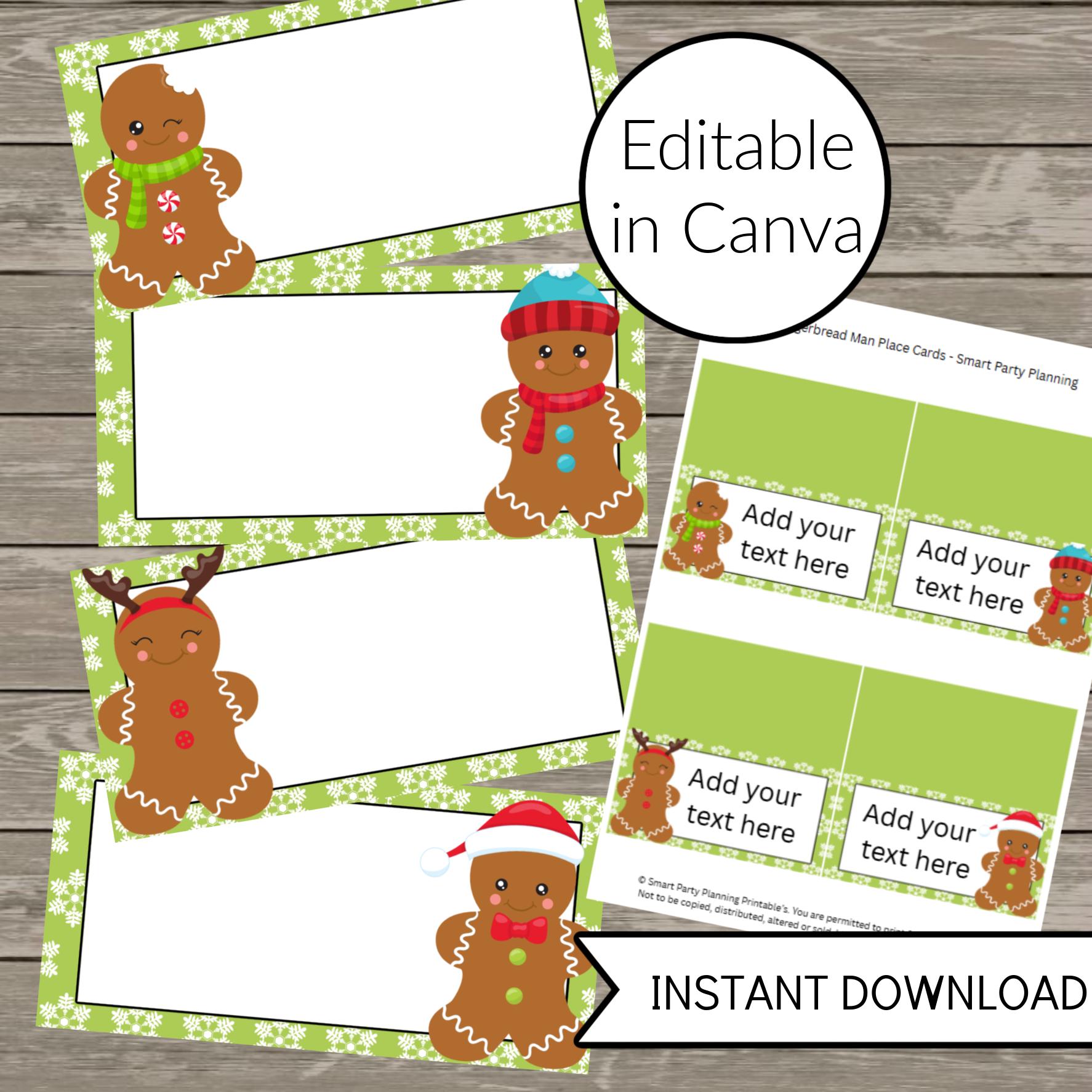 Editable Gingerbread Man Place Cards: Instant Download Printable Party ...
