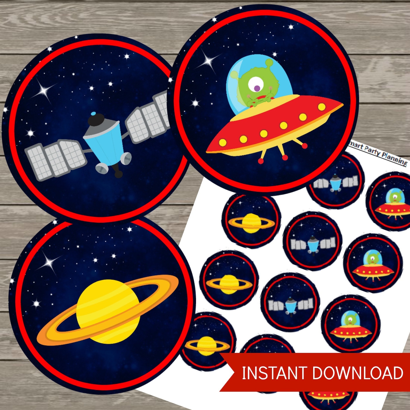 Space Cupcake Toppers Party Circles Birthday Party - Etsy