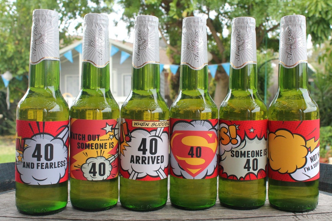 40th Birthday Beer Labels, Superhero Printable Labels, Instant Download ...