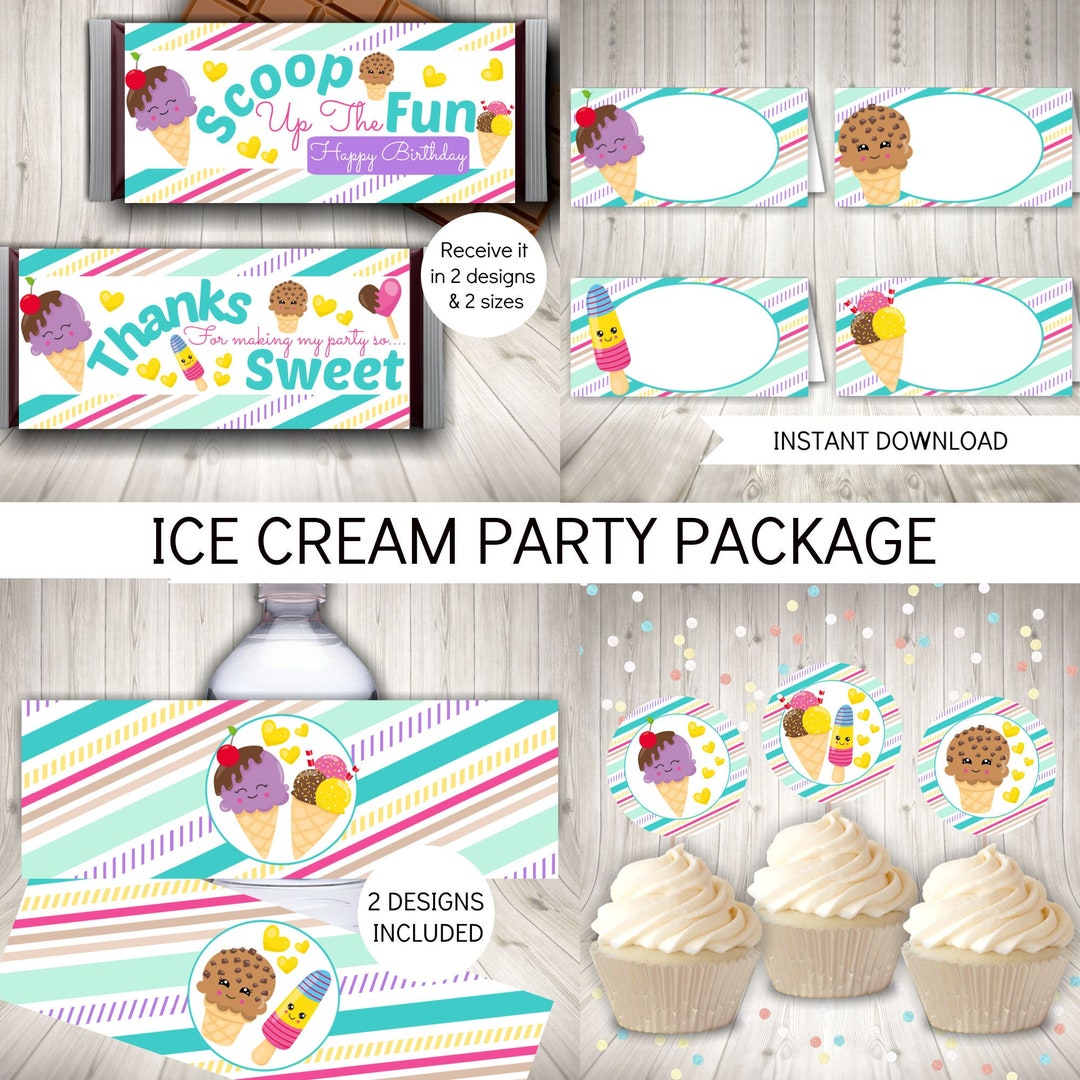 Ice Cream Party Printable Set, Girls Birthday Party, Instant Download ...