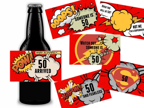 50th Birthday Beer Labels, Superhero Printable Labels, Instant Download ...