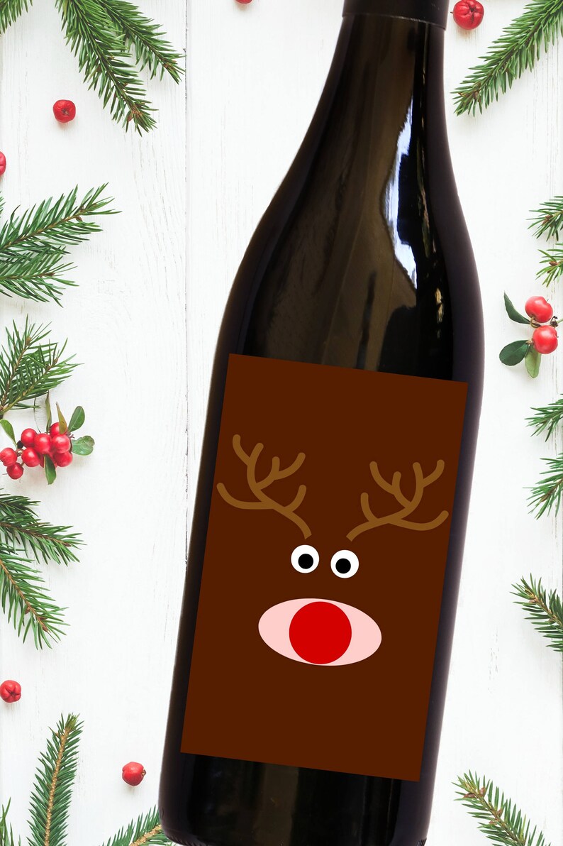 Rudolf Design Christmas Wine Label Printable | Etsy