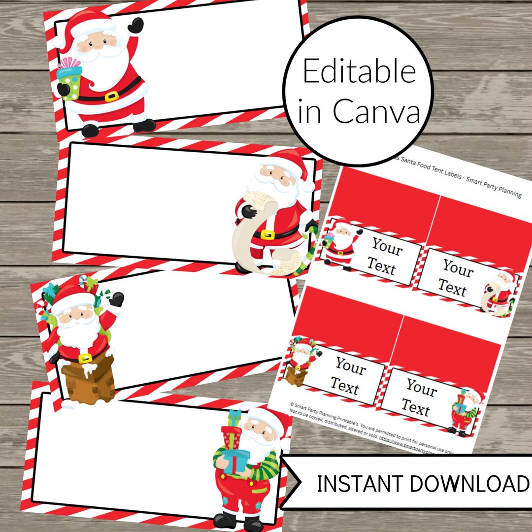 Editable Santa Christmas Place Cards: Instant Download Holiday Table ...