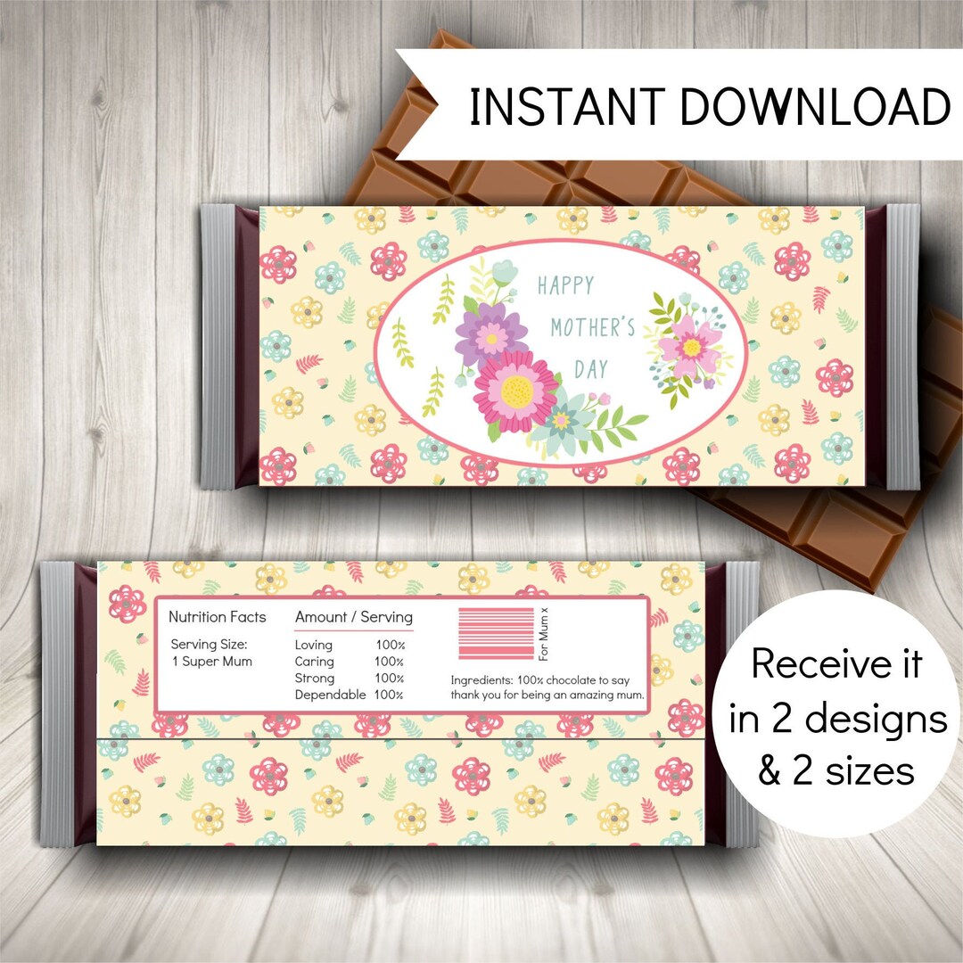Mothers Day Candy Bar Wrappers, Easy Gift for Mums, Printable Instant ...