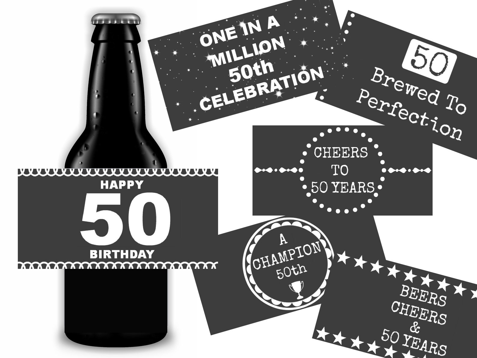 50th Birthday Beer Labels Chalk Board Style Gift for Him - Etsy