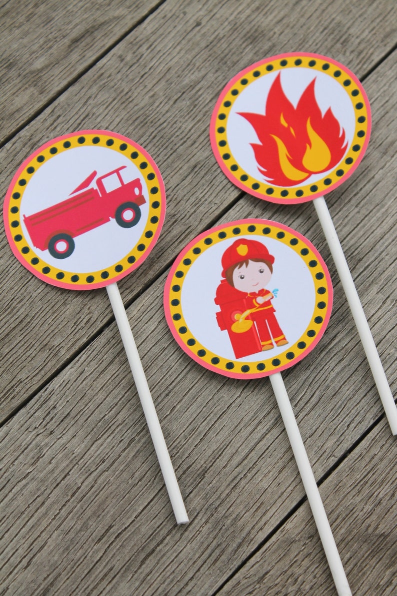 Fireman Party Cupcake Toppers: Fire Truck Designs (PDF Download) - Etsy