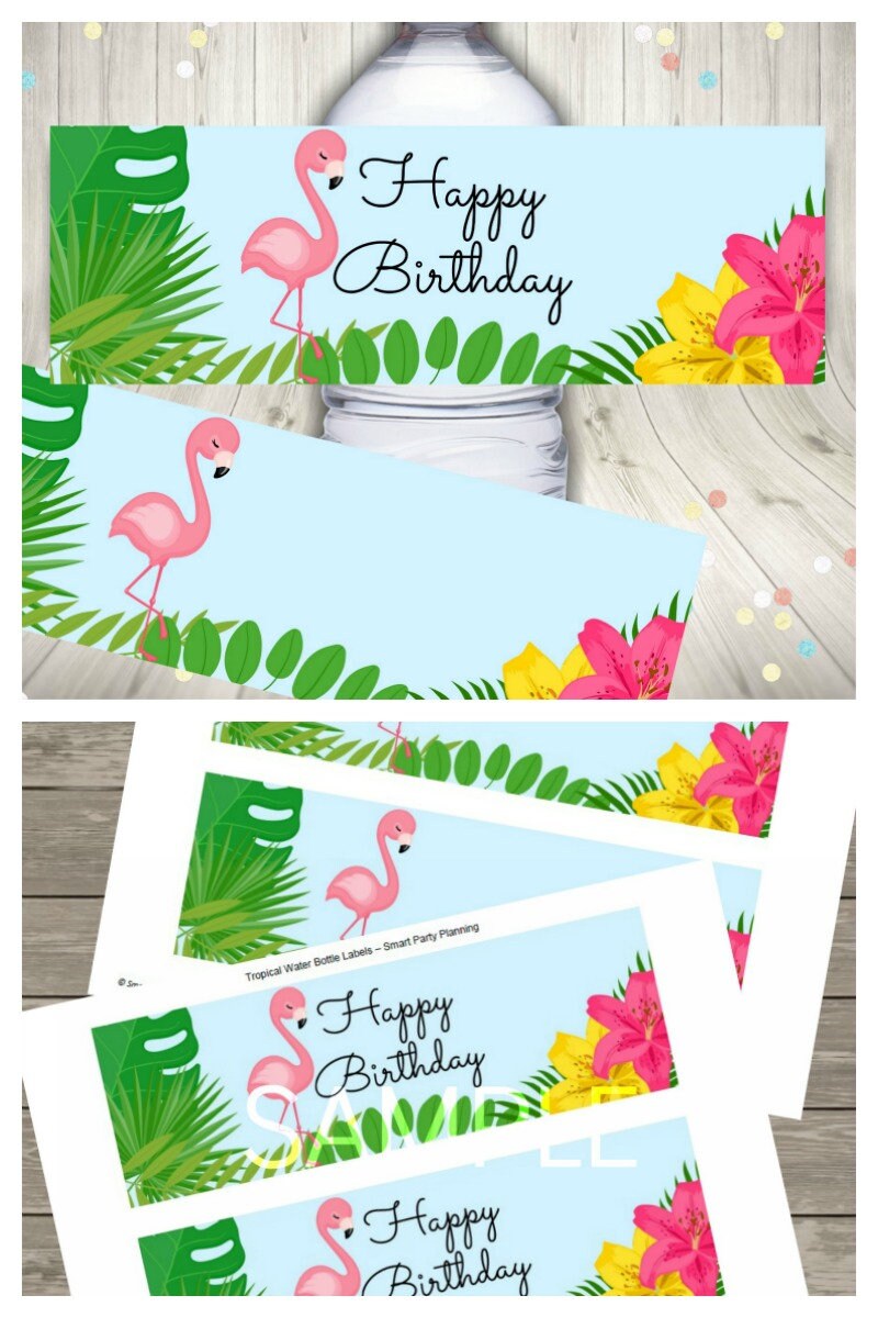 Flamingo Party Water Bottle Labels | Etsy