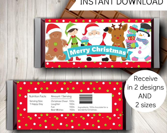 Christmas Candy Bar Wrapper, Christmas Teacher Gift, Christmas Favour ...