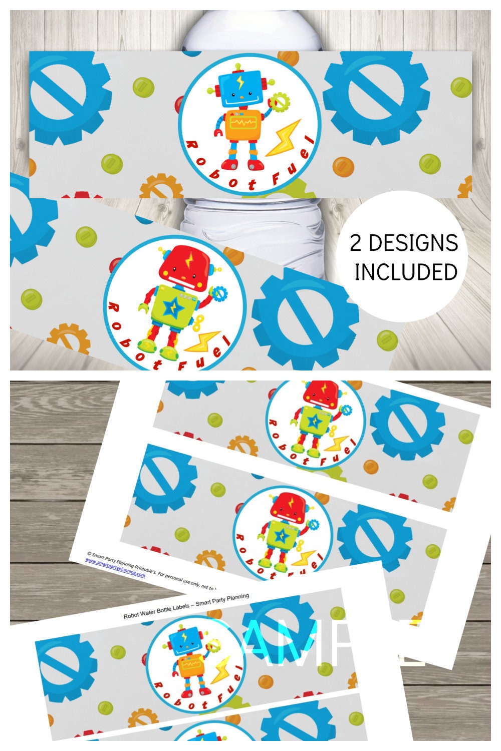 Robot Party Water Bottle Labels, Printable Party Decorations, Instant ...