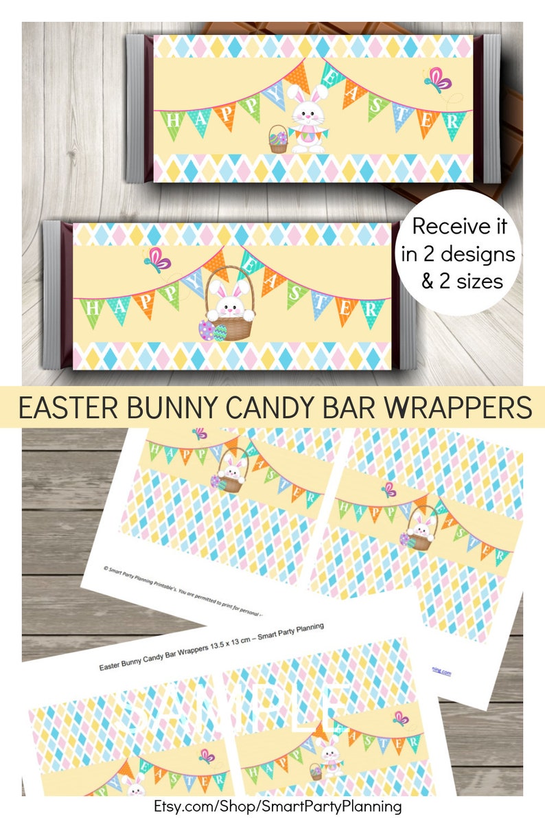 Easter Bunny Candy Bar Wrappers: Printable Party Favors (PDF) - Etsy