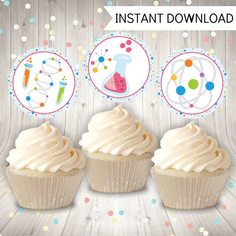 Girls Science Party Cupcake Toppers: Mad Scientist Decorations (instant ...