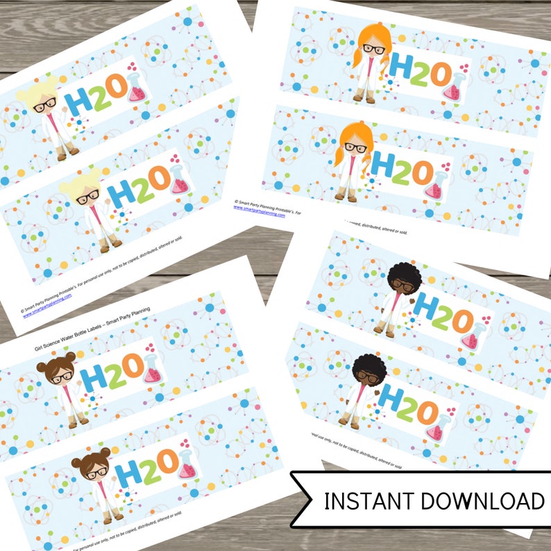 Girls Science Party Water Bottle Labels, Printable Mad Scientist Party ...