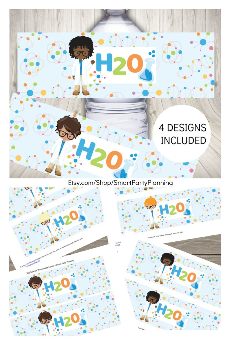 Science Party Water Bottle Labels, Printable Boy Birthday Party ...