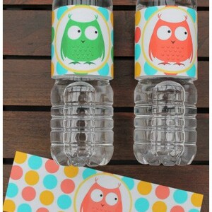 Cute Owl Water Bottle Labels in Polkadot Design - Etsy