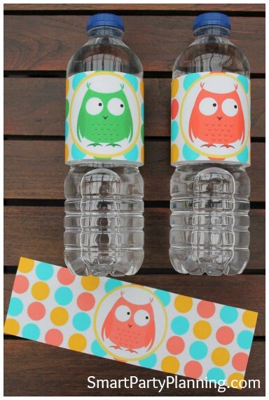 Polkadot Owl Water Bottle Labels, Printable Party Decor (PDF) - Etsy