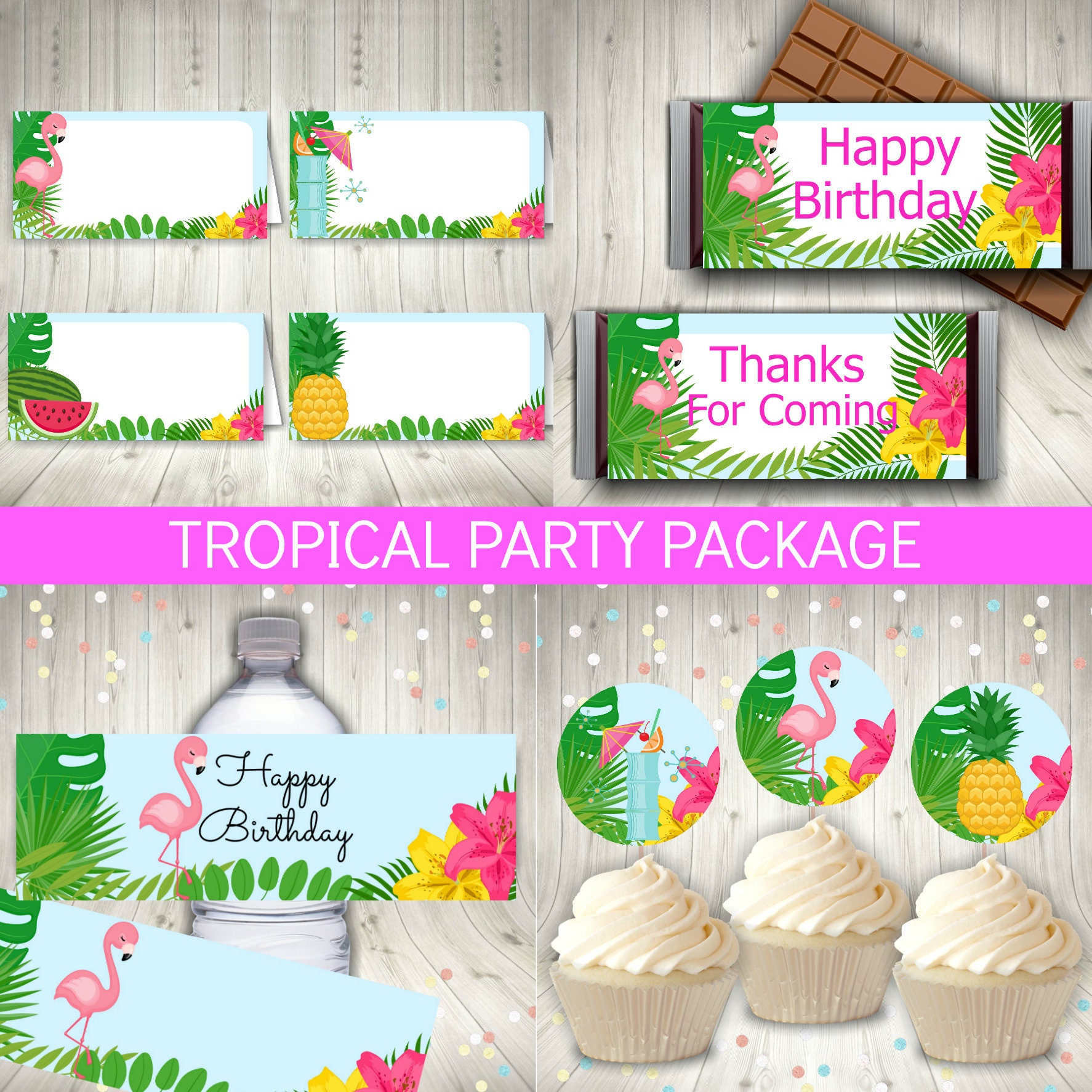 Tropical Party Food Labels Instant Download Tropical Decor | Etsy