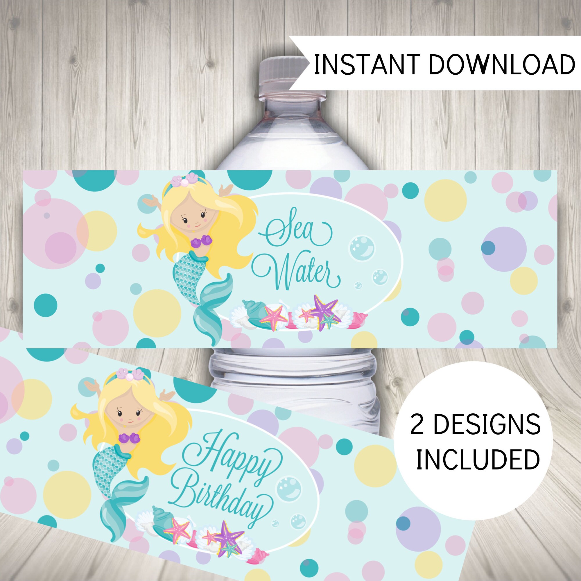 Mermaid Party Water Bottle Labels Mermaid Printables Instant - Etsy ...