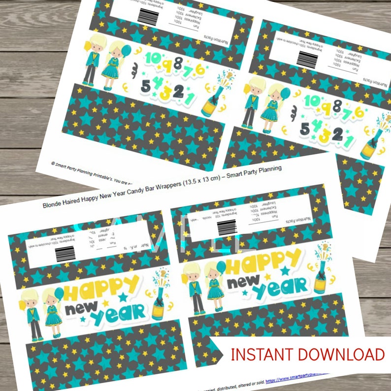 Happy New Year Printable Candy Bar Wrappers, Party Favors, Instant ...