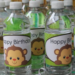 Cute Monkey Water Bottle Labels / Monkey Birthday Party - Etsy