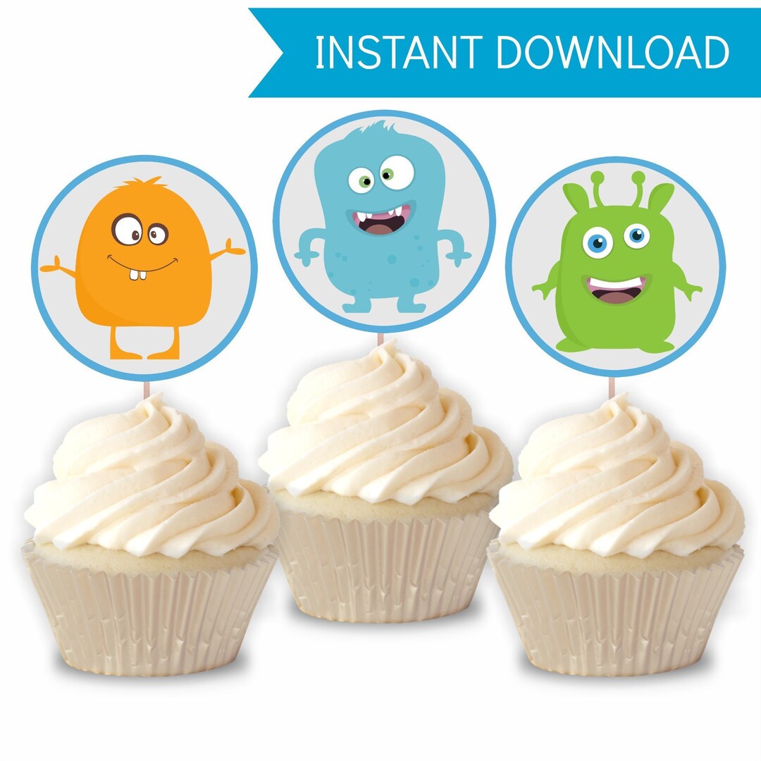 Monster Party Cupcake Toppers, Monster Theme Party - Etsy