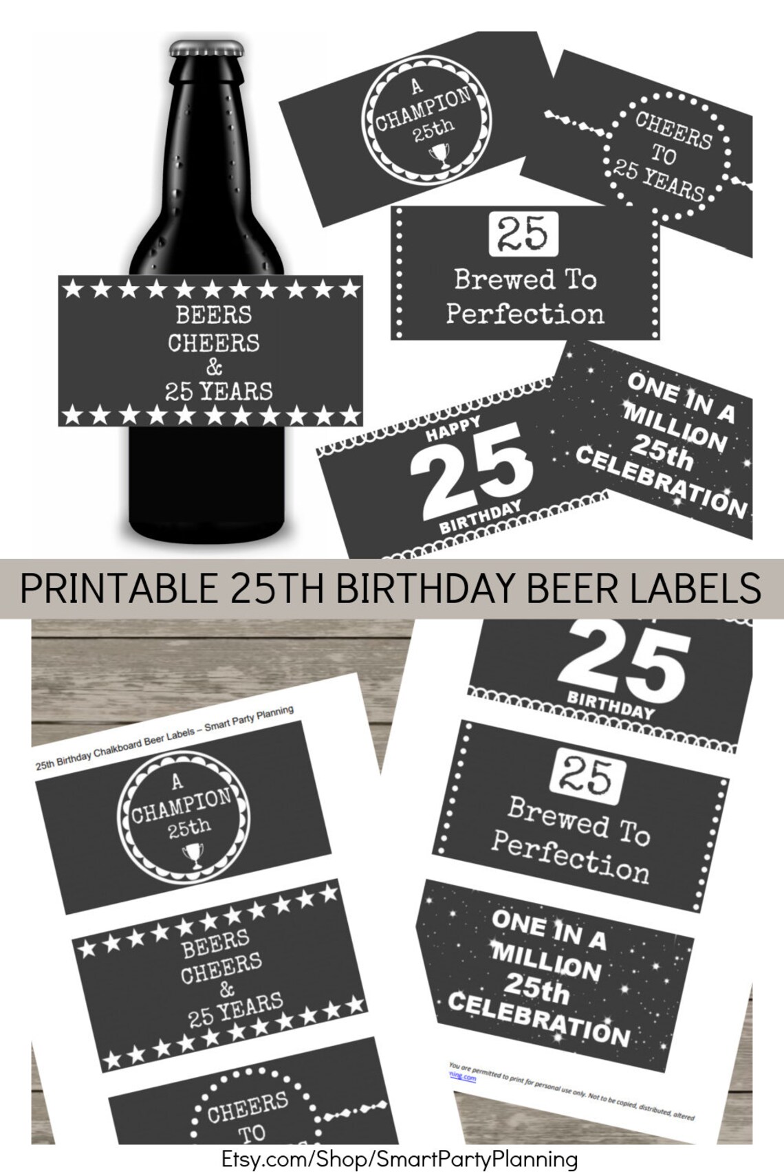 25th Birthday Printable Beer Labels Chalk Board Design Gift | Etsy