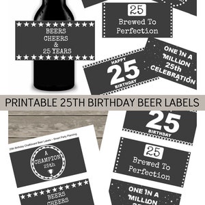25th Birthday Printable Beer Labels, Chalk Board Design, Gift for Him ...
