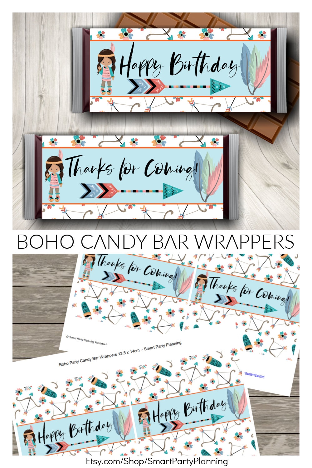 Boho Party Candy Bar Wrappers Boho Favors Printable | Etsy