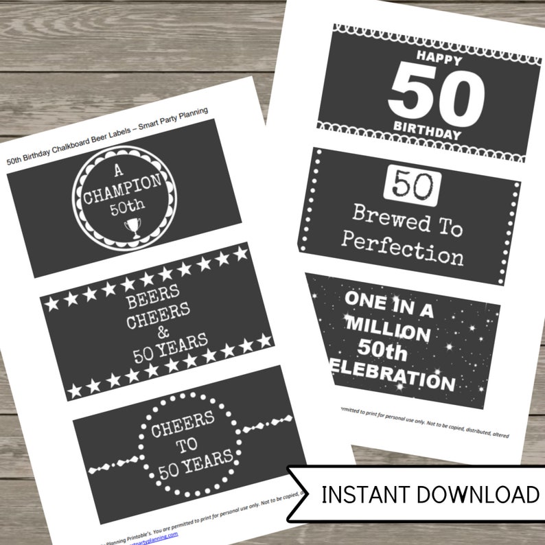 50th Birthday Beer Labels Chalk Board Style Gift for Him - Etsy