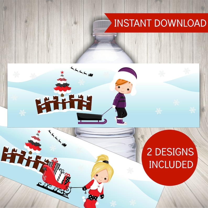 Christmas Water Bottle Labels Christmas Labelchristmas - Etsy