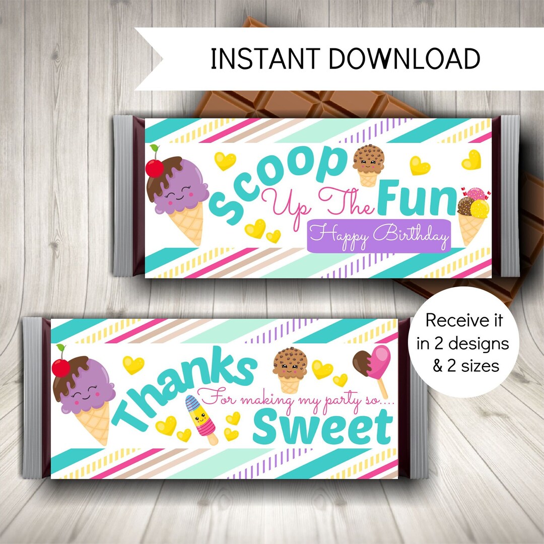 Ice Cream Party Printable Candy Bar Wrappers, Ice Cream Party Decor ...