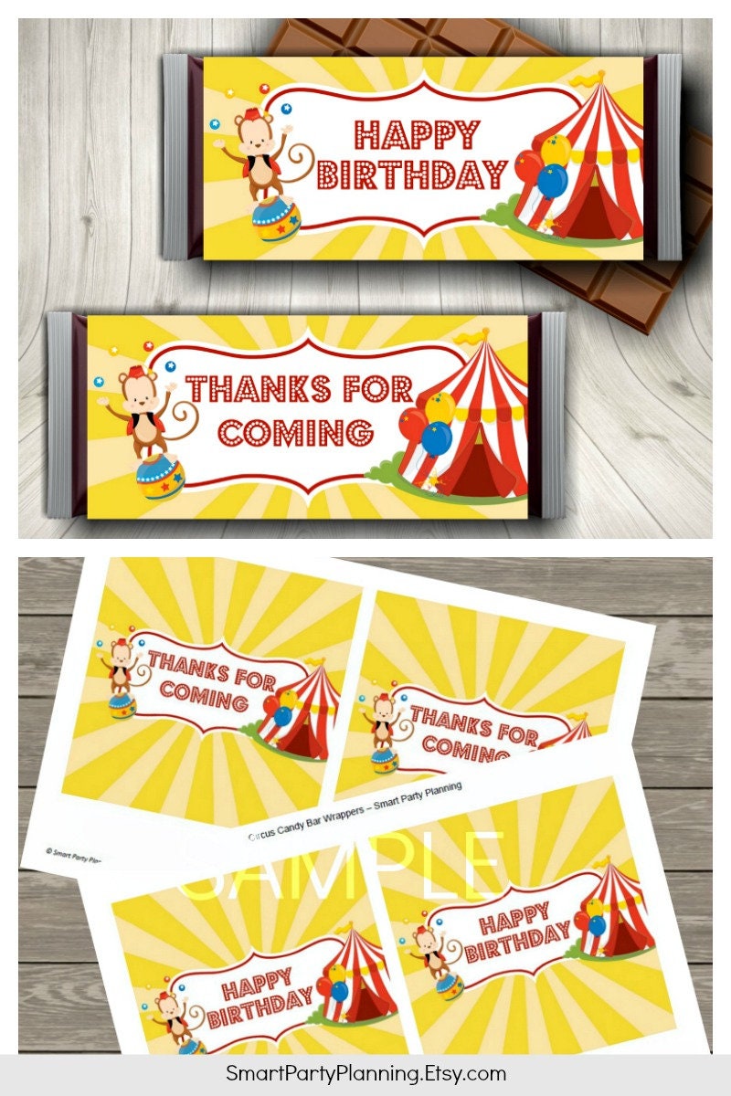 Circus Party Candy Bar Wrappers Printable Party Favors FREE | Etsy ...