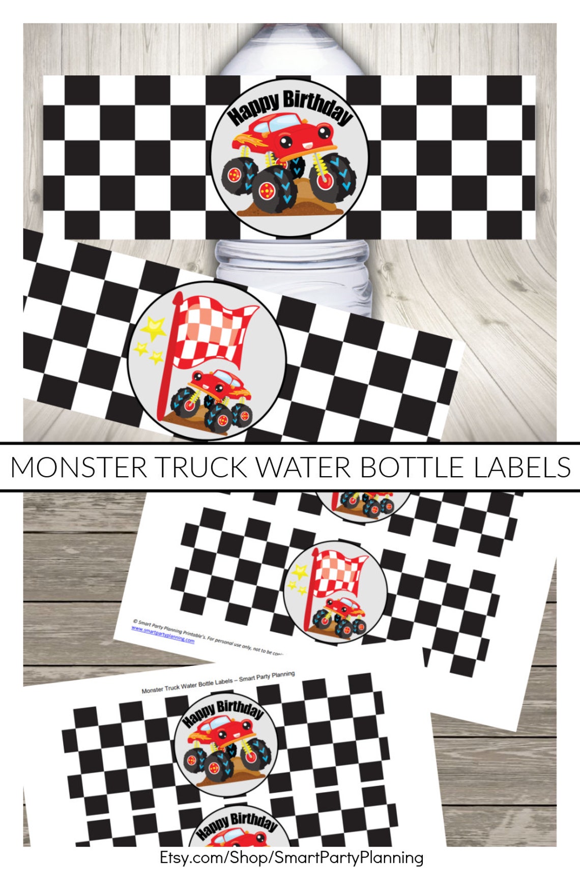 Monster Truck Party Water Bottle Labels Monster Jam Birthday | Etsy