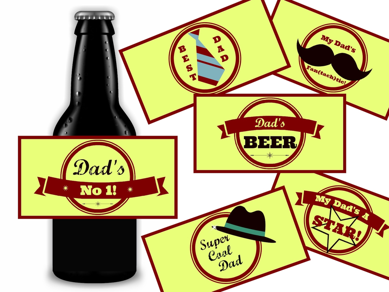 Beer Labels for Dad, Retro Design Gift for Dad, Printable Instant ...