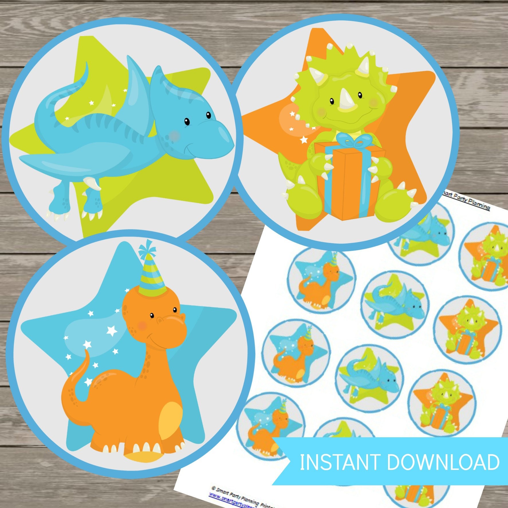 Dinosaur Cupcake Toppers, Party Circles, Party Decoration, Birthday ...