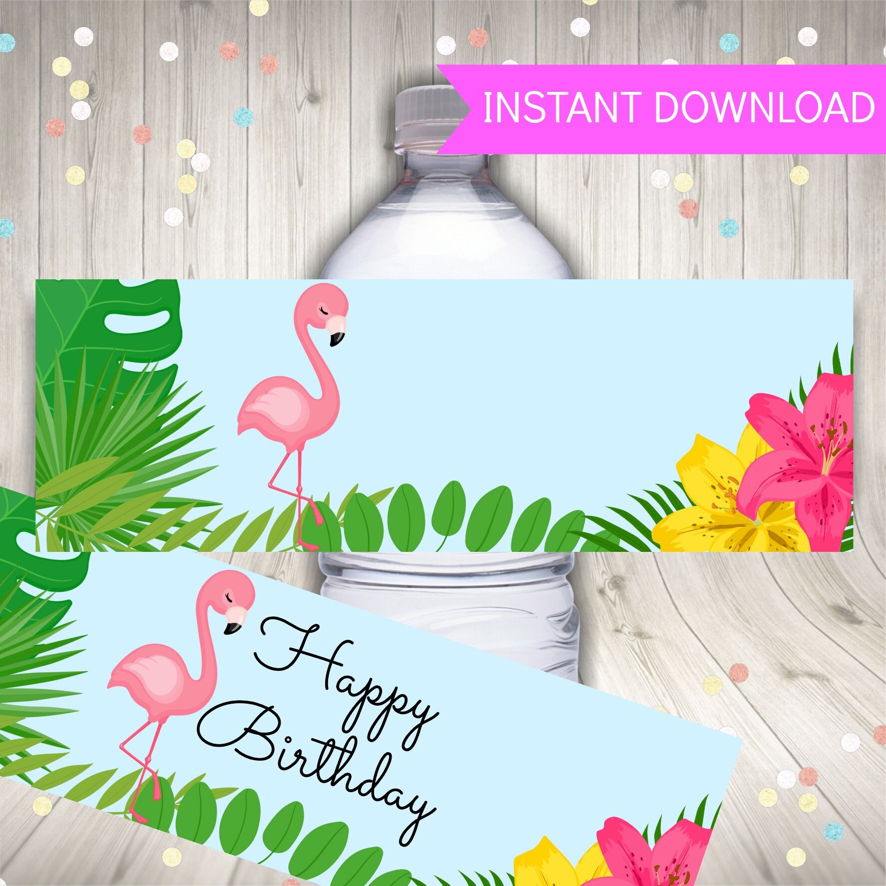 Flamingo Party Water Bottle Labels | Etsy