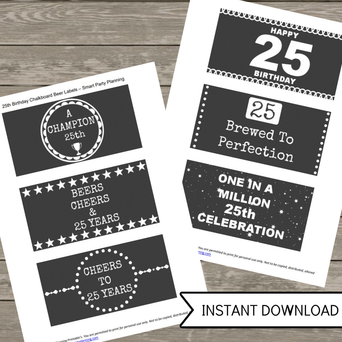 25th Birthday Printable Beer Labels Chalk Board Design Gift | Etsy
